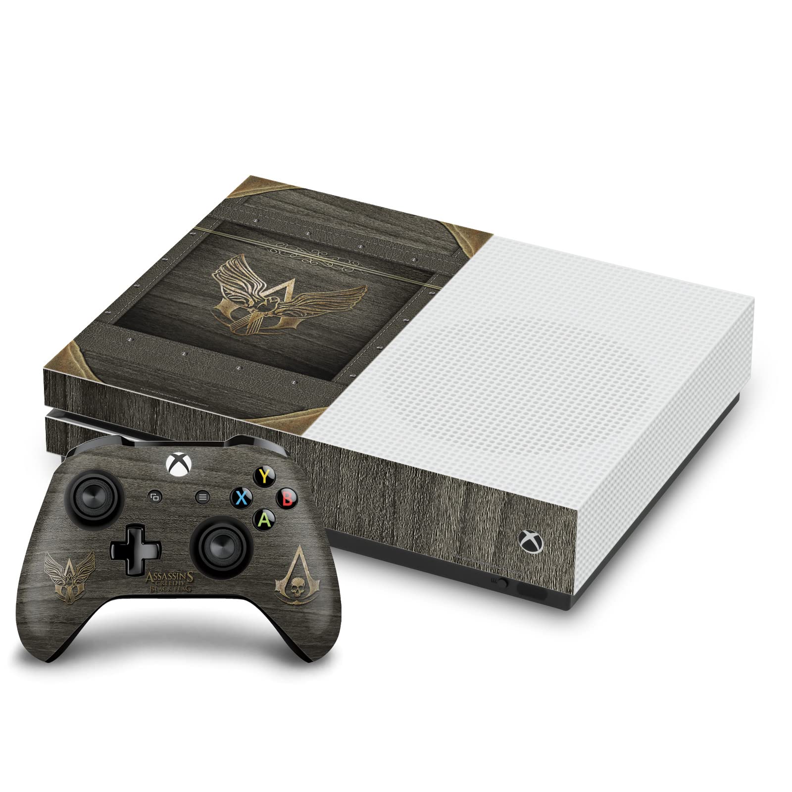 Head Case Designs Officially Licensed Assassin's Creed Wood And Gold Chest Black Flag Graphics Matte Vinyl Sticker Gaming Skin Decal Cover Compatible With Xbox One S Console and Controller Bundle