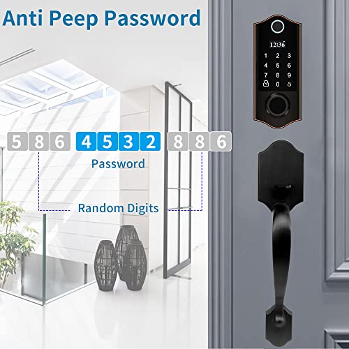 HARFO Fingerprint Door Lock, Keyless Entry Door Lock with Handles, Smart Door Lock, Front Door Lock Handle Sets, Electronic Keypad Deadbolt (Aged Bronze)