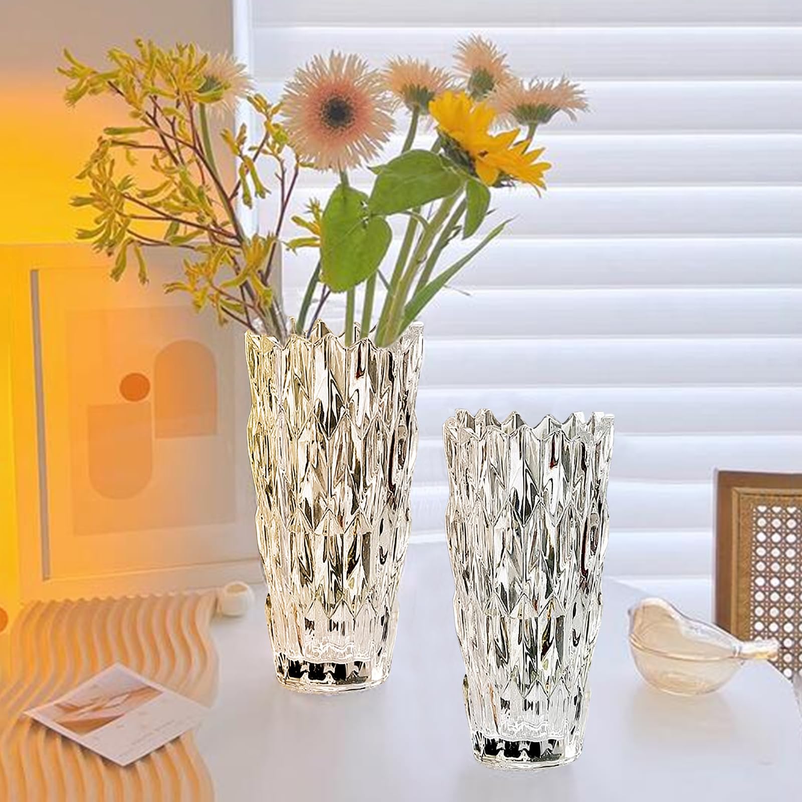 Amastesay Super Heavy Glass Vases for Flowers,Hand Blown Glass for Home,Kitchen,Clear Vases for Centerpieces(Can't be Knocked Over Easily)