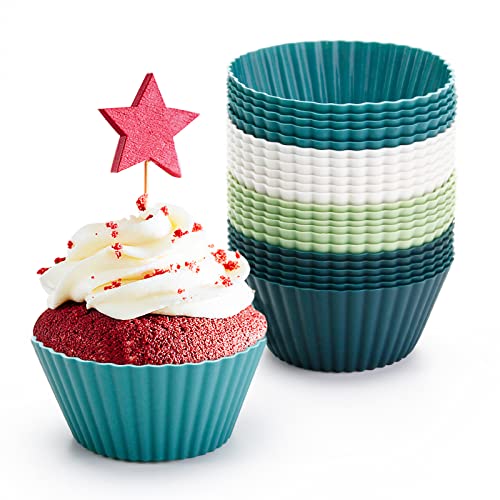 Bienlavie Silicone Cupcake Liners Baking Cups 24 Pack - Reusable Non-Stick Muffin Cupcake Liners for Baking, Silicone Muffin Cups Standard Size, Cupcake Molds for Air Fryer(4 Soft Colors)