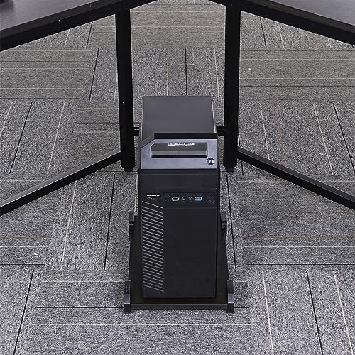 ENGERIO Reversible L Shaped Desk Computer Table with Storage Shelves, Home Office Desk Corner Desk Modern Simple Writing Study Table Gaming Table Workstation with CPU Power Tray Stand (Black)