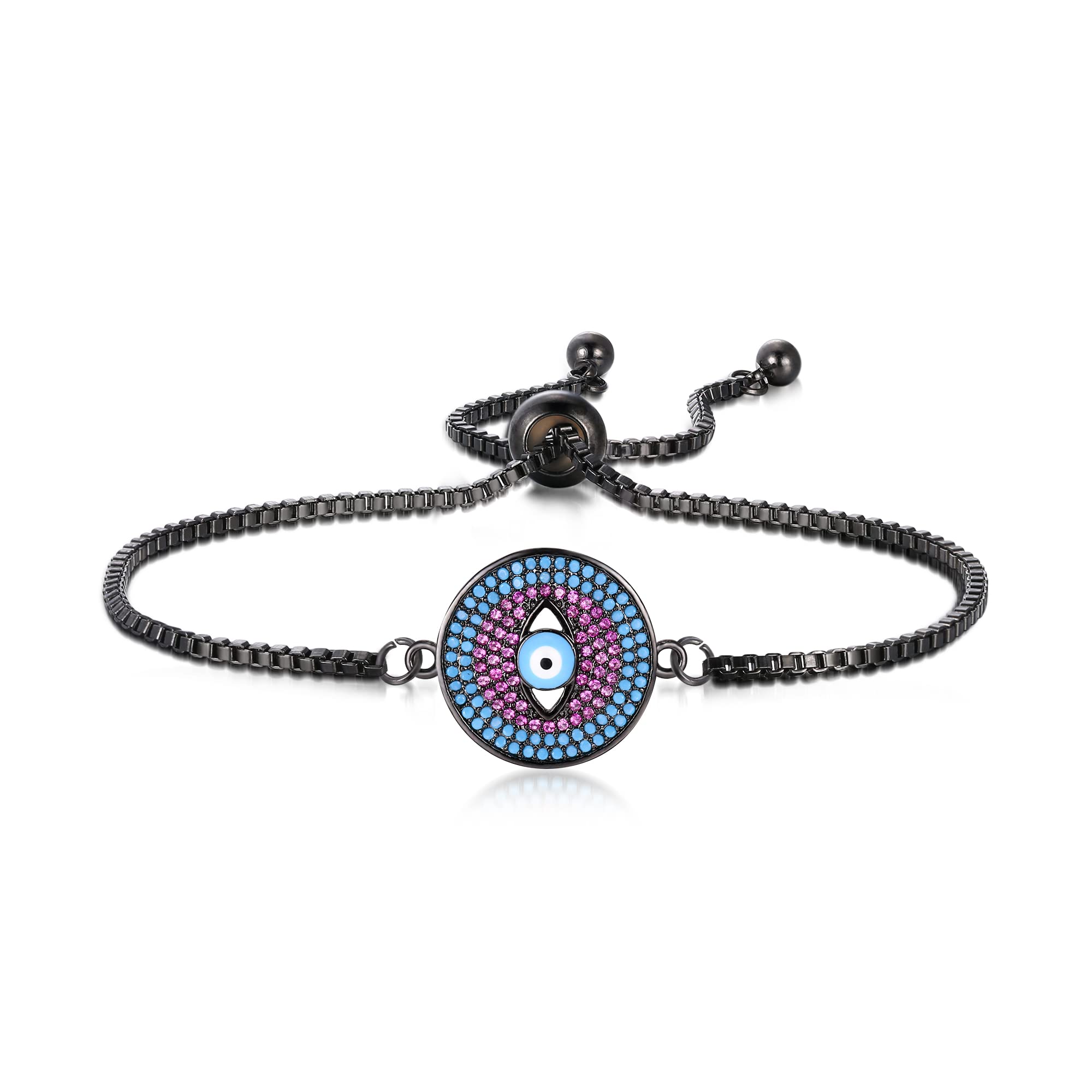 BriLove Evil Eye Bracelets Cubic Zirconia Dainty Adjustable Box Link Bracelet for Women
