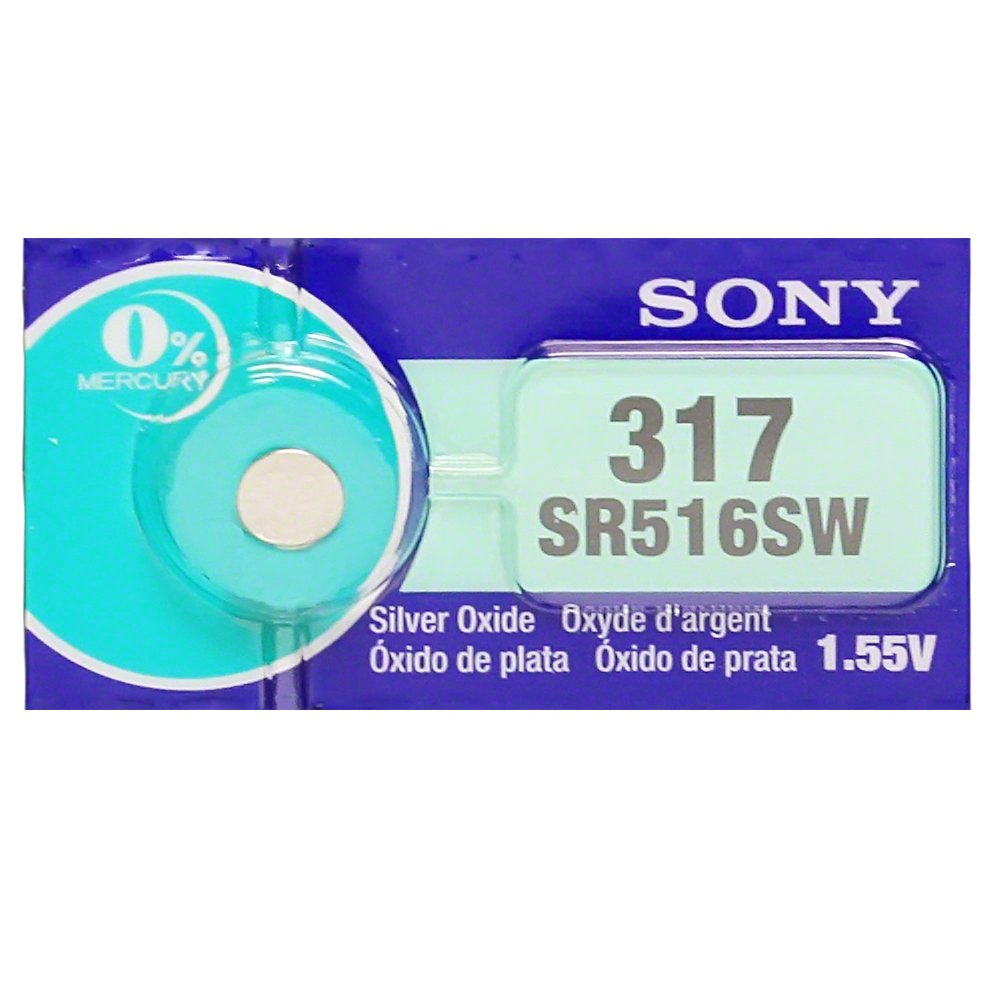 Sony 317 (SR516SW) 1.55V Silver Oxide 0%Hg Mercury Free Watch Battery (5 Batteries)