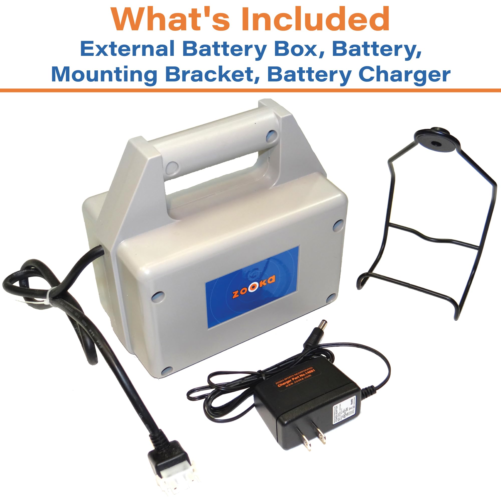 Zooka EB-1 External Battery - External Battery Set 720 740 Baseball Pitching Machines - Doubles Pitches on Baseball Pitching Machine - External Battery Pitching Machine
