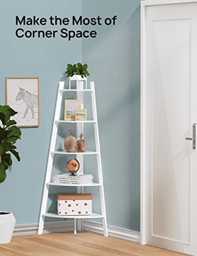 Evajoy Corner Shelf, 5 Tier Corner Shelf Tall Rustic Multipurpose Bookshelf with 1.96'' Wide Frame, Industrial Ladder Shelf and Plant Stand with Support Foot Pads for Living Room, Home Office