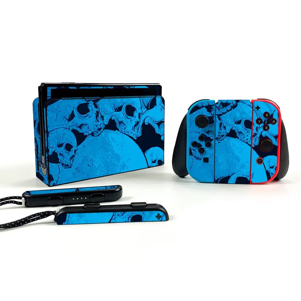 MightySkins Skin Compatible with Nintendo Switch OLED - Blue Skulls | Protective, Durable, and Unique Vinyl Decal wrap Cover | Easy to Apply, Remove, and Change Styles | Made in The USA