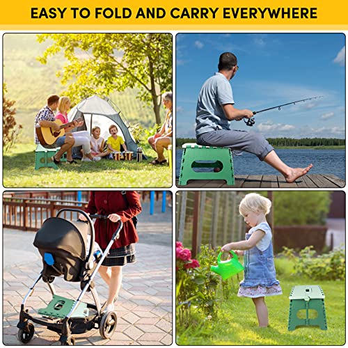 DEDU Folding Step Stool Kids and Adults 2 Pack 9 Inch, Non-Slip Collapsible Stepping Stools for Kids 165 lbs Capacity, Plastic Foldable Step Stools Heavy Duty Portable Great for Bathroom (Green)