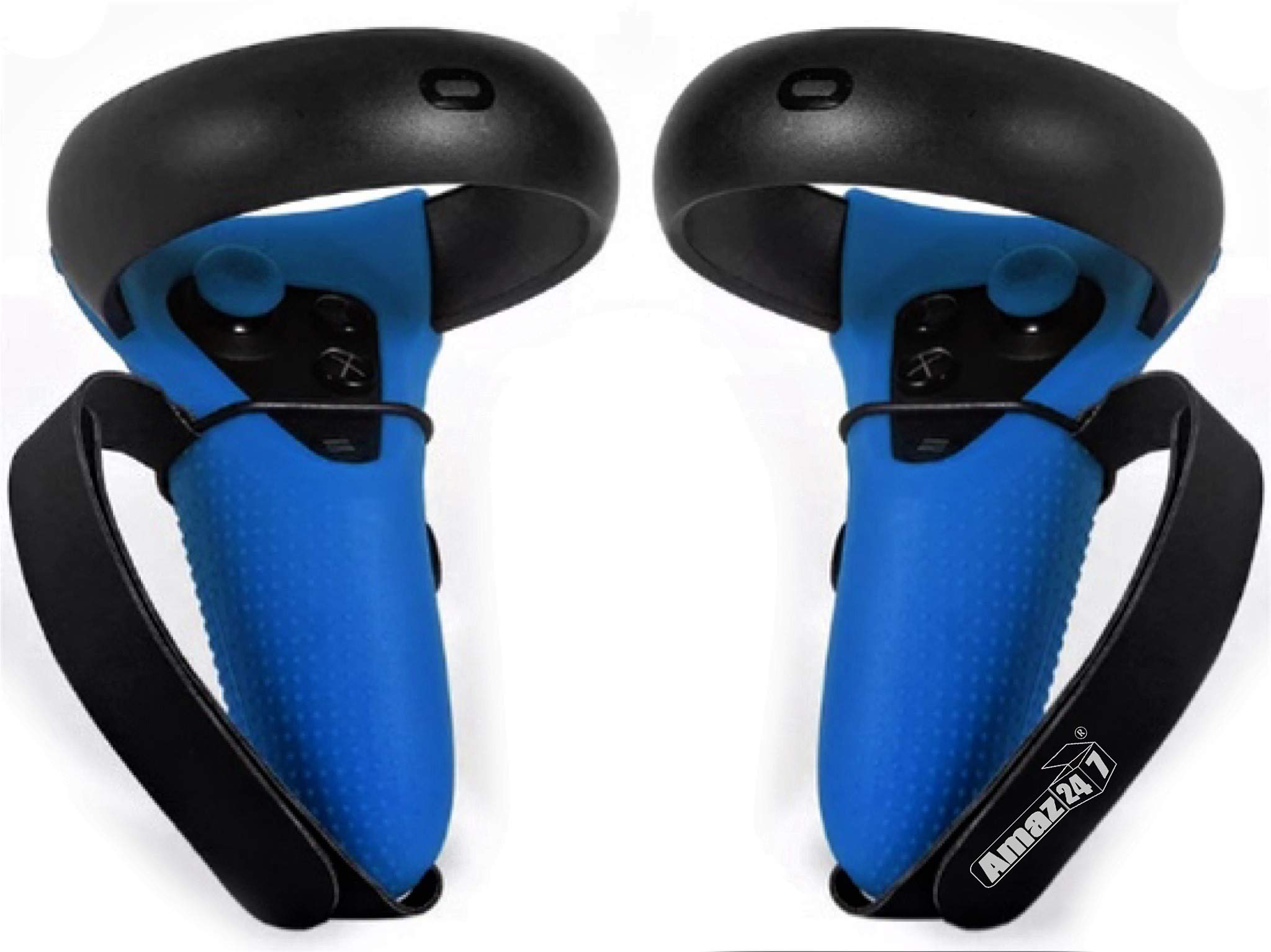 Amaz247 Silicone Anti-Leakage Face Cushion Mask, Protective Lens Cover, Controller Grip Cover with Handle Straps for Oculus Quest VR Headset (Blue), NOT FIT Oculus Quest 2