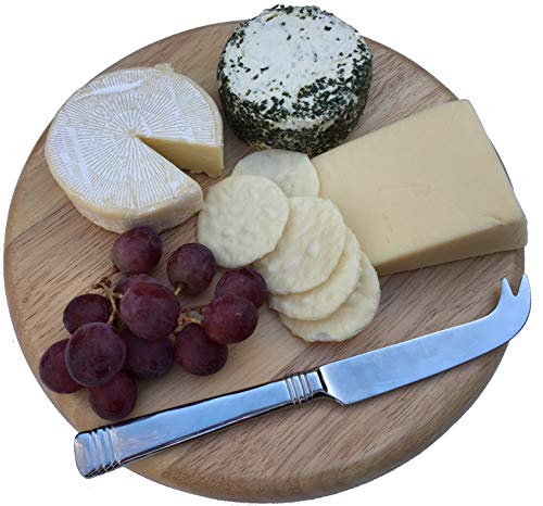 Checkered Chef Mezzaluna Cutting Board - Small Round Wooden Chopping Board For Mincing and Rocker Knives