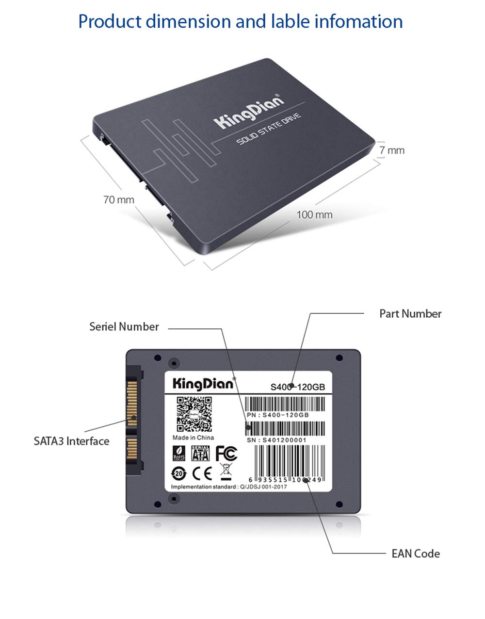 KingDian 2.5" SATA III Internal Solid State Drive 120gb SSD for PC Laptop Desktop POS Game Advertising Machine(S400 120G)