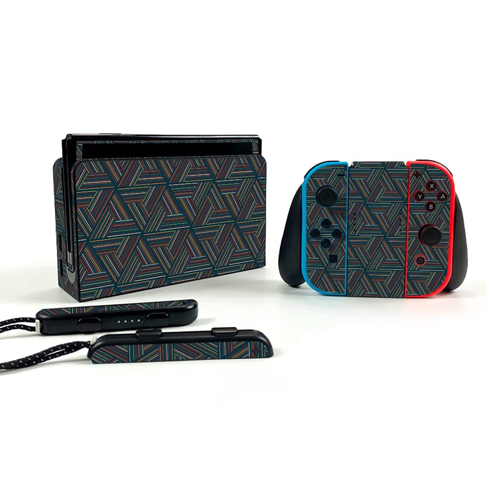 MightySkins Skin Compatible with Nintendo Switch OLED - Triangle Stripes | Protective, Durable, and Unique Vinyl Decal wrap Cover | Easy to Apply, Remove and Change Style | Made in The USA