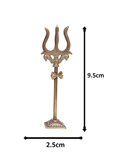 Crystal Shaligram Shiva Ling Lingam Statue with Brass Plate Stand 8 Cm Decorative Pooja Shivling Healing Trishul (Golden) 10 Cm