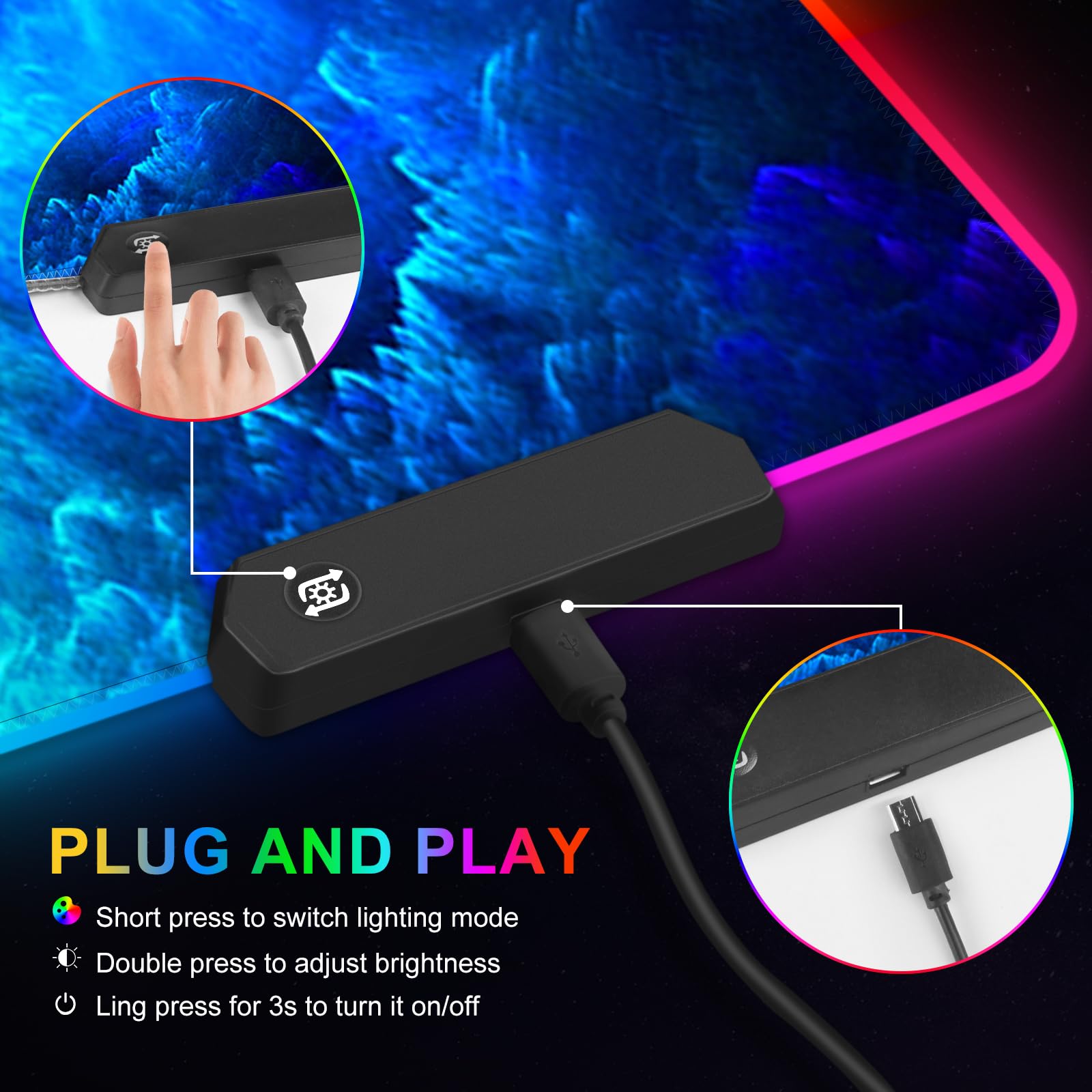 ARTSO RGB Gaming Mouse Pad Large, Extended LED Mouse Mat XXL 35.4x15.7 inch, 14 Lighting Modes, 2 Brightness, Non-Slip Rubber Base Mousepad Waterproof Keyboard Mat,Fantasy Nebula Sky