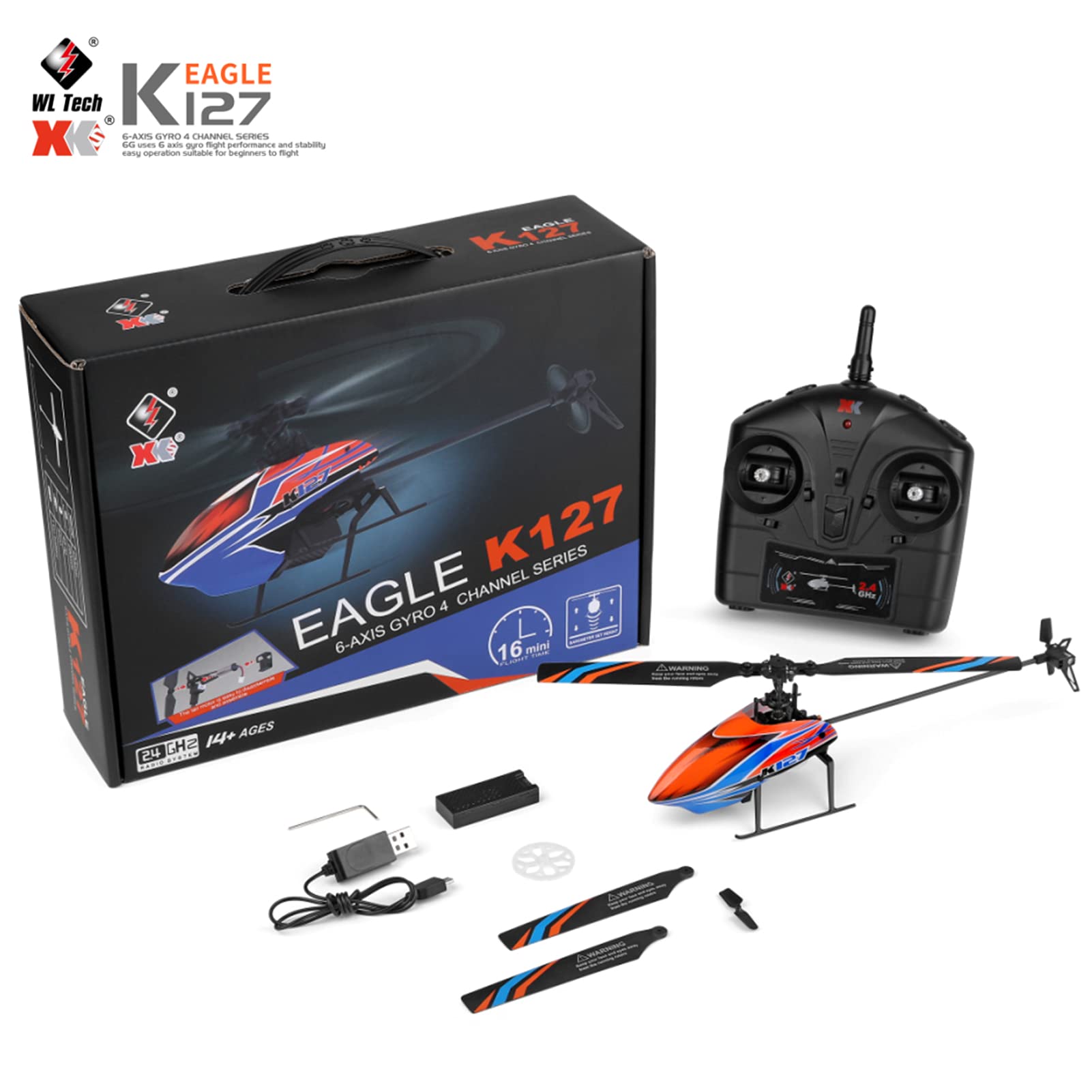 GoolRC RC Helicopter, WLtoys XK K127 Remote Control Helicopter, 4 Channel RC Aircraft with 6-Axis Gyro, Altitude Hold, One Key Take Off/Landing, Easy to Fly for Kids and Beginners