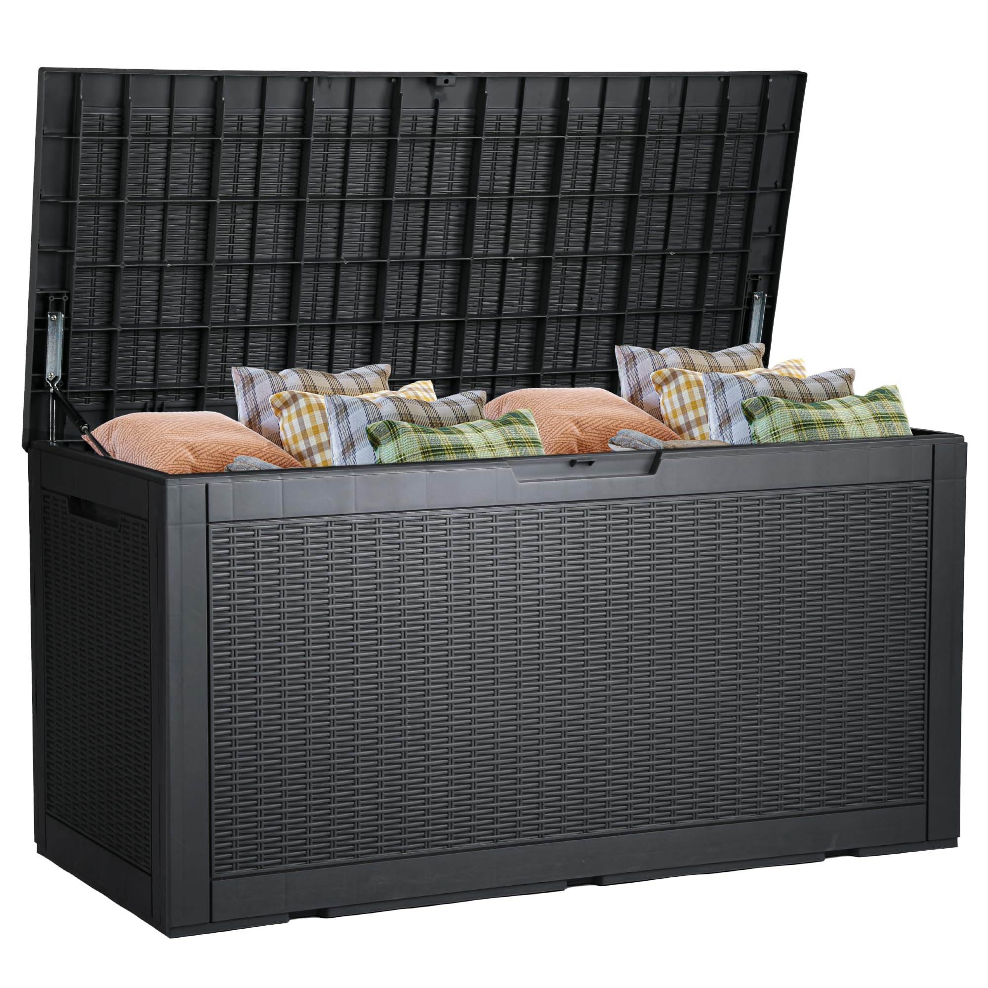 DWVO 100 Gallon Outdoor Storage Box, Large Deck Box Lockable Waterproof and UV Resistant Resin for Gardening Tools, Pool Supplies, Patio Cushions (Black)