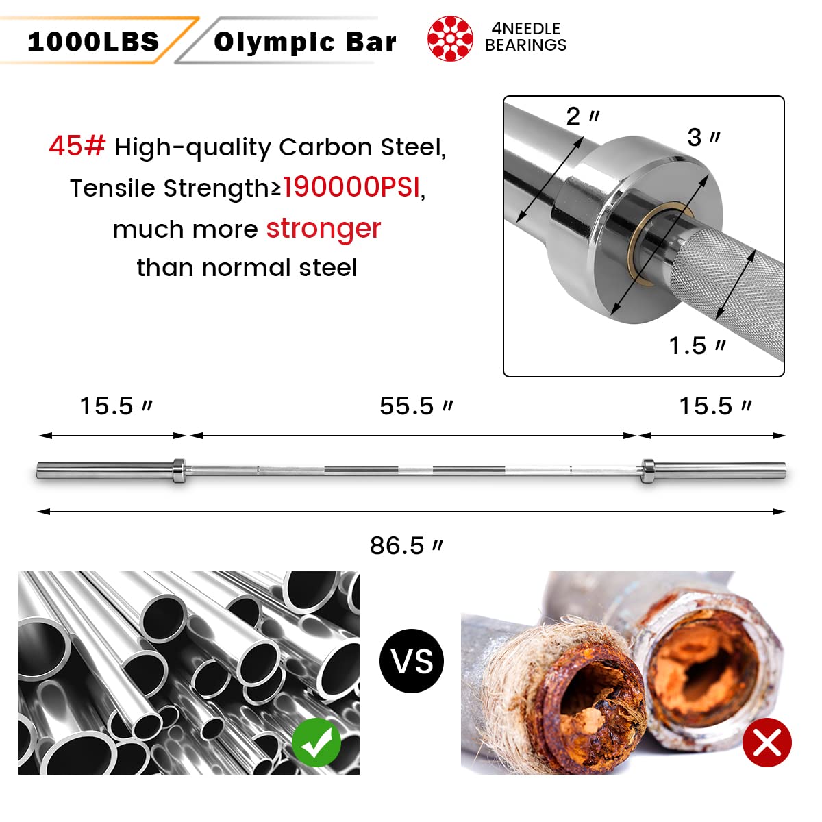 Goplus 7 Feet Olympic Bar, 700/1000LBS Weight Bar Solid 2" Olympic Plates Olympic Barbell Multipurpose Olympic Plates, for Workout Gym Home Exercises Weight Lifting