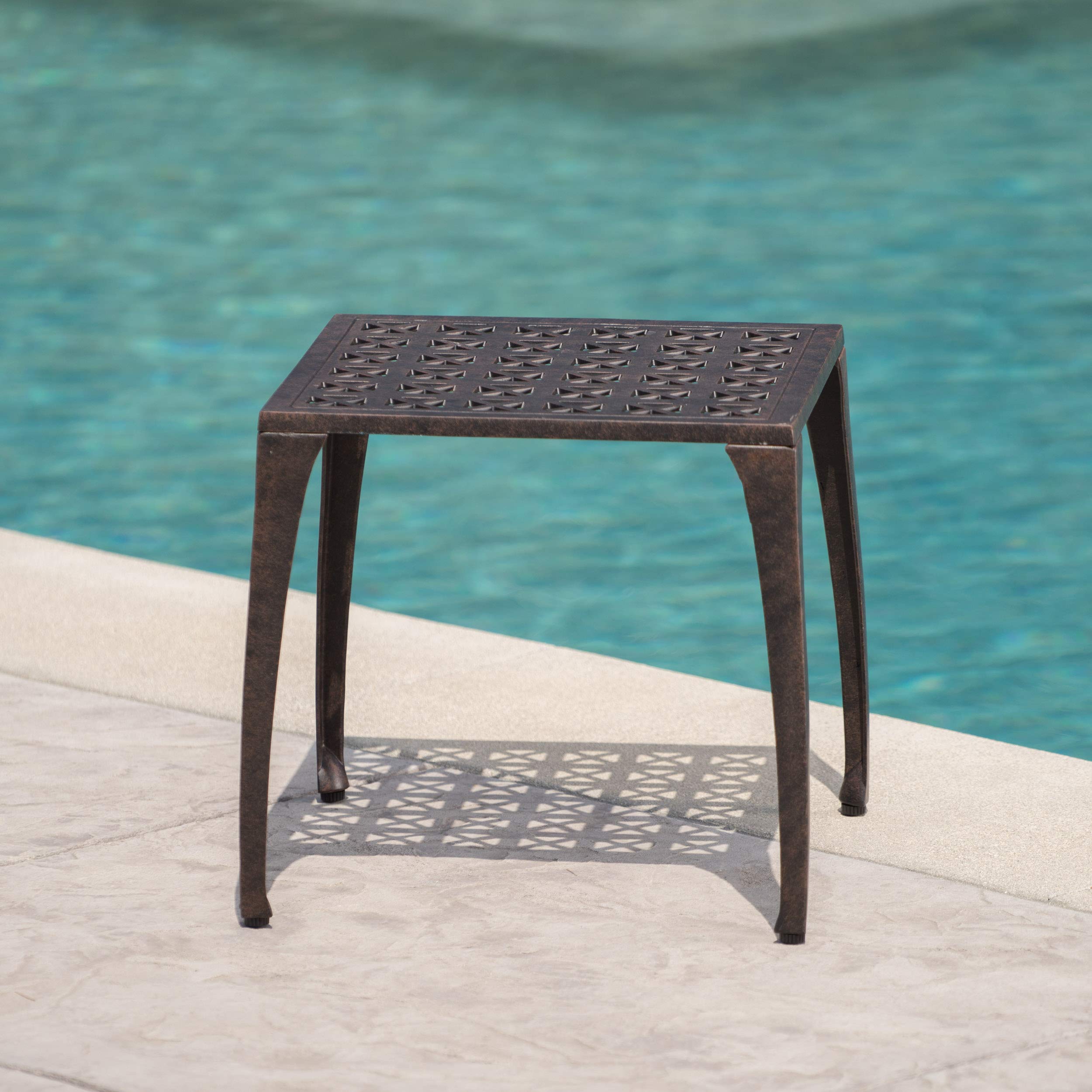 Christopher Knight Home Kai Outdoor 18" Cast Aluminum Side Table, Bronze Finished