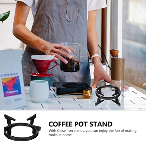 DECHOUS 2pcs Coffee Pot Shelf Stainless Iron Black Pot Holder Round Stove Pot Holder Gas Range Support Rack Stand for Kitchen