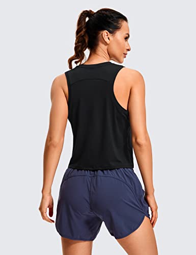 CRZ YOGA Women's Lightweight Racerback Tank Top High Neck Cropped Tank Tops Sleeveless Workout Running Shirts Black Medium