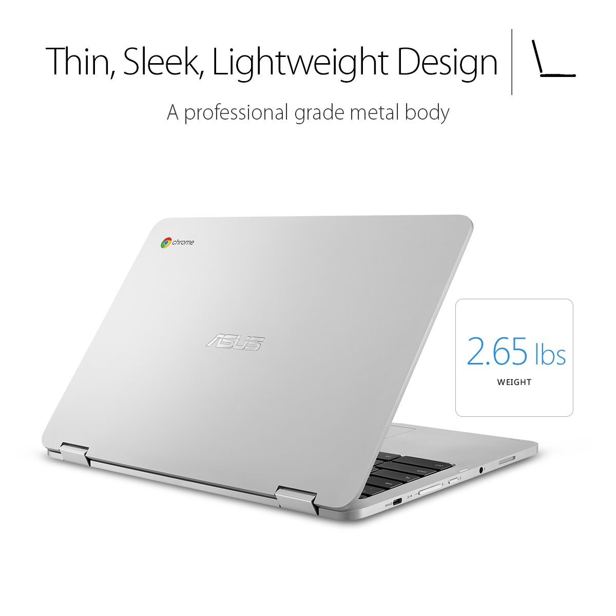 ASUS Chromebook Flip C302 2-In-1 Laptop- 12.5” Full HD 4-Way NanoEdge Touchscreen, Intel Core M5, 4GB RAM, 64GB Flash Storage, All-Metal Body, Backlit Keyboard, Chrome OS- C302CA-DH54 Silver