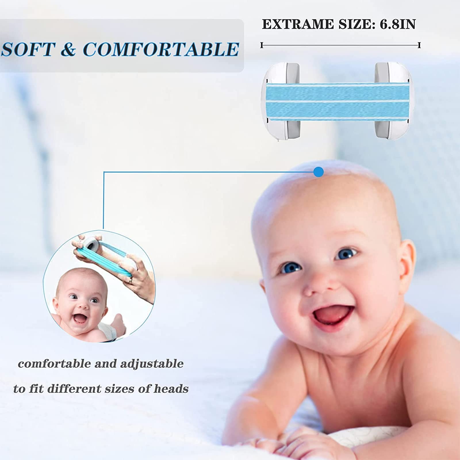 Baby Noise Cancelling Headphones，Baby Ear Protection Ear-Muffs for Newborns Infants and Toddlers, Sleeping Airplanes Fireworks White