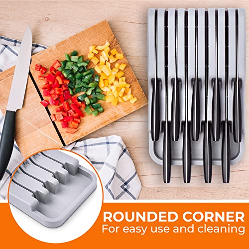 Cheer Collection Kitchen Drawer Knife Organizer - Space Saving Tray to Keep Knives Organized, Gray