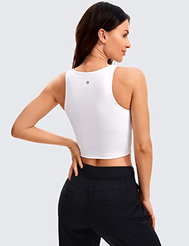 CRZ YOGA Womens Butterluxe Double Lined Cropped Tank Tops High Neck Racerback Tanks Sleeveless Casual Workout Crop Top White Medium