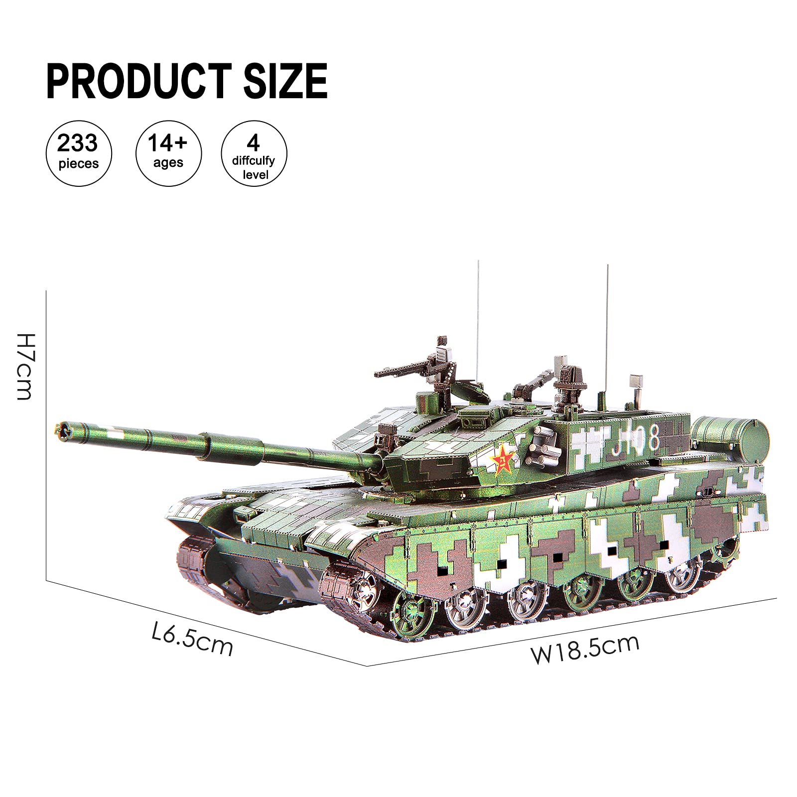 Piececool 3D Metal Puzzles, 99A Main Battle Tank Building Kit, 233Pcs Art Craft Kit for Teens, DIY Vehicle Model, Handcraft Toys for Adults