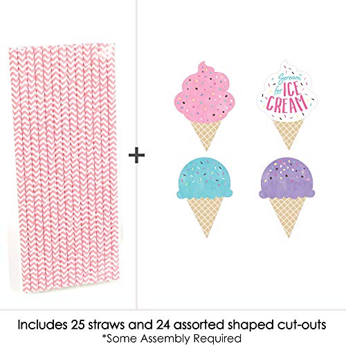 Big Dot of Happiness Scoop Up the Fun - Ice Cream - Paper Straw Decor - Sprinkles Party Striped Decorative Straws - Set of 24