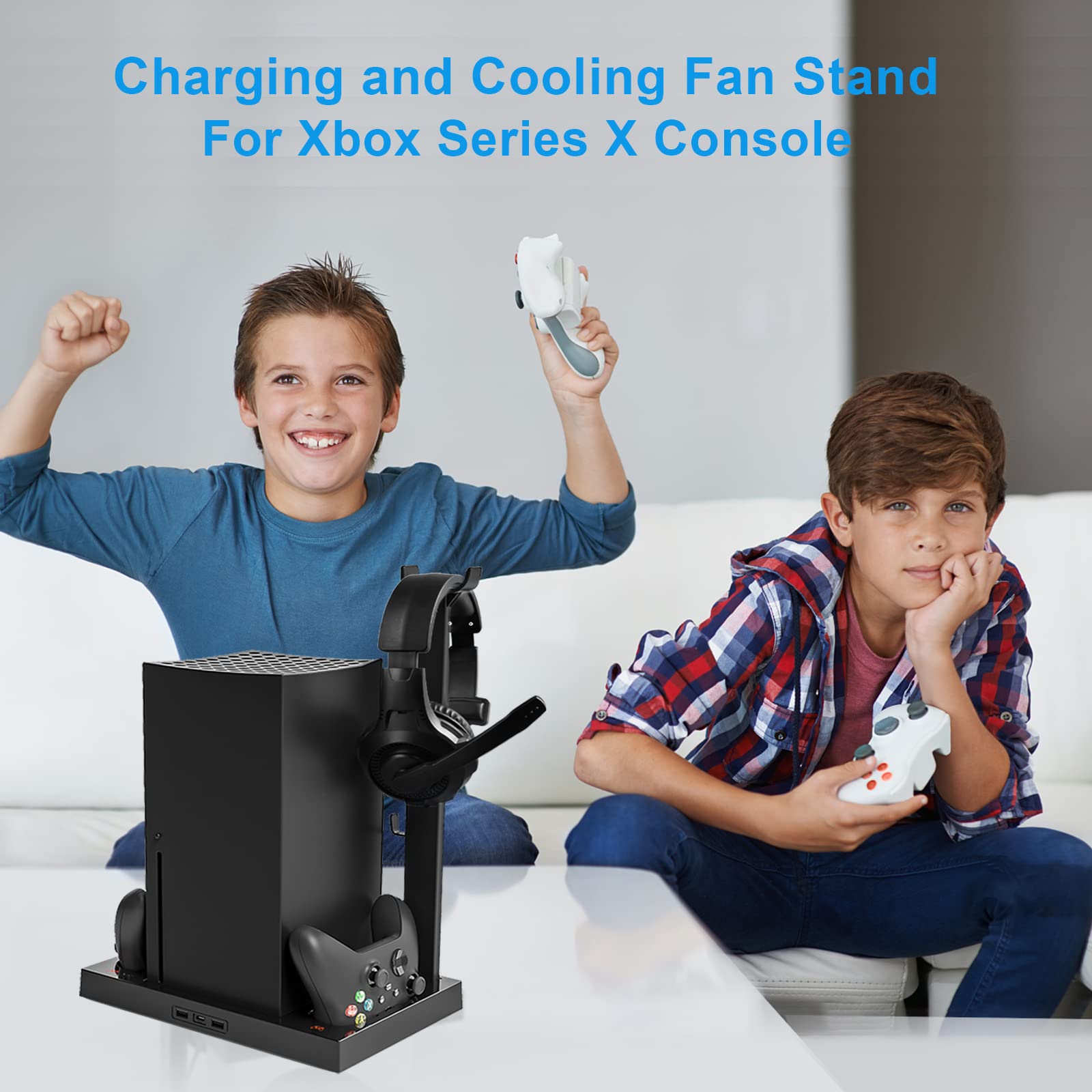 arVin Cooling Fan for Xbox Series X Console Vertical Cooling Stand with 4 High Speed Cooler Fan, Dual Controller Charging Station, 2x1400mAh Rechargeable Battery Pack, Headset Stand & 4 Type C Adapter