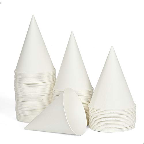 AQUEENLY 100 Snow Cone Cups, Wax Coated Leakproof Cone Paper Cups for Slush, Shaved Ice, Water - 6OZ, White