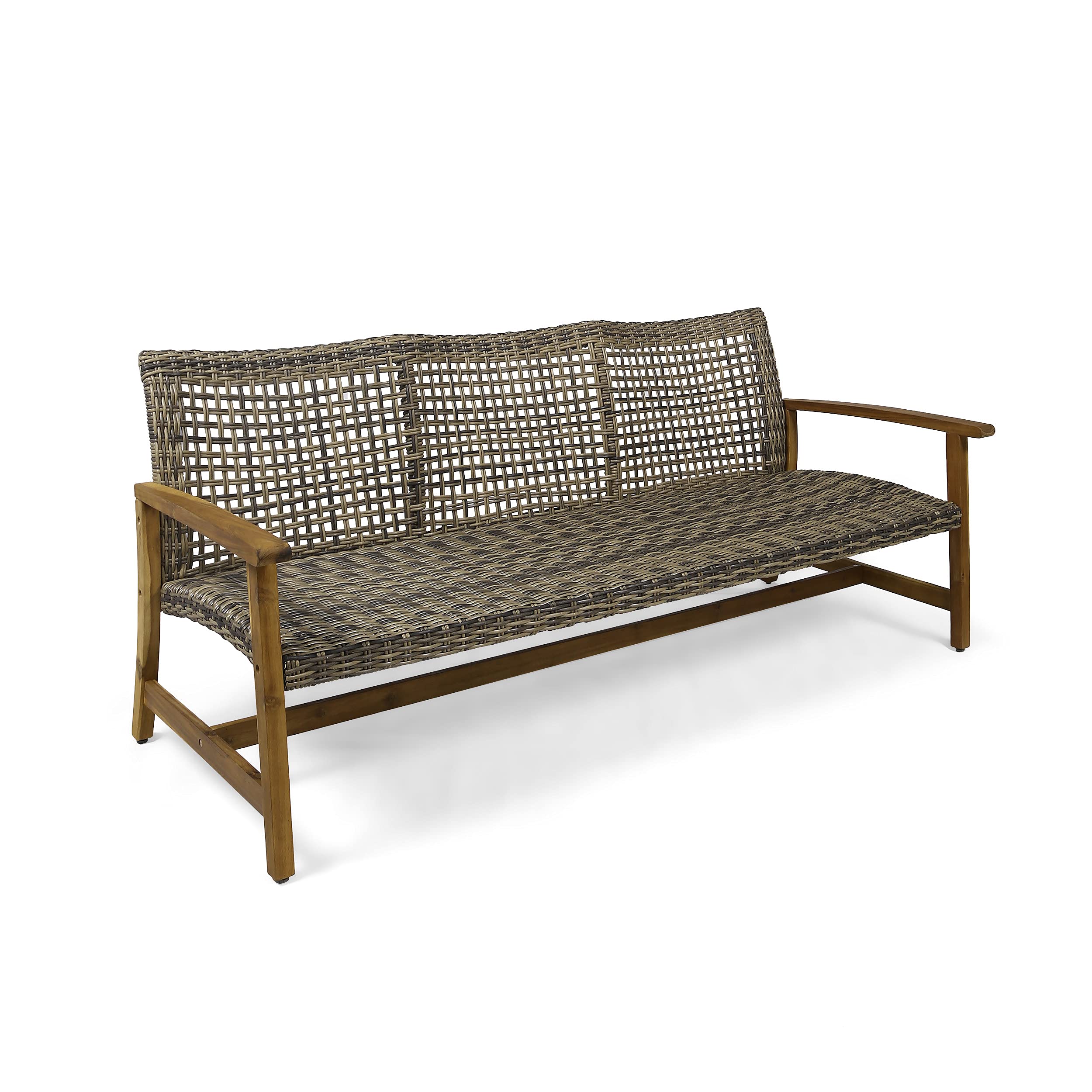 Christopher Knight Home Marcia Outdoor Wood Sofa, Wicker, 75.50 x 31.00 x 31.50, Gray, Natural Stained Finish