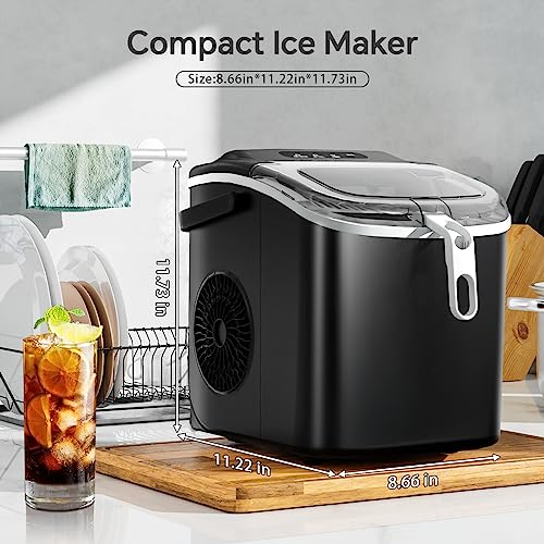 Crzoe Countertop Ice Maker Machine,Portable Ice Maker with Handle,26Lbs/24H,9 Cubes Ready in 6 Mins,Self-Cleaning Ice Makers with Ice Bags and Scoop Basket,for Home/Office