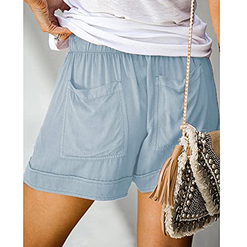 Crop Tops Short Sleeve for Women Elastic Womens Drawstring Casual Comfy Waist Pocketed Pants Splice Shorts Loose Pants