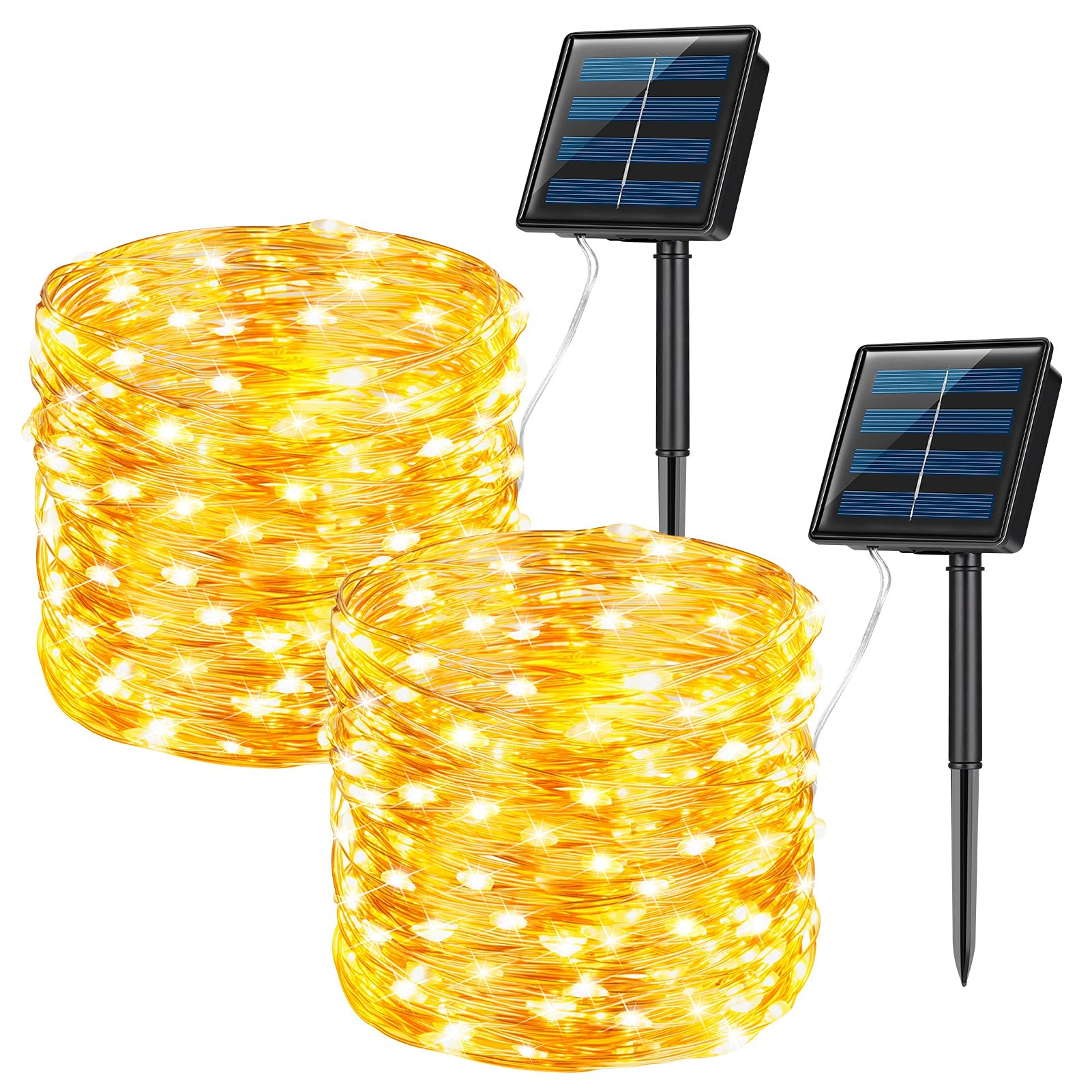 KPafory Solar String Lights Outdoor,2 Pack Waterproof Solar Fairy Lights 72FT 200LED 8 Modes Copper Wire Lights for Patio Yard Trees Christmas Wedding Banquet Garden Decorations,Warm White
