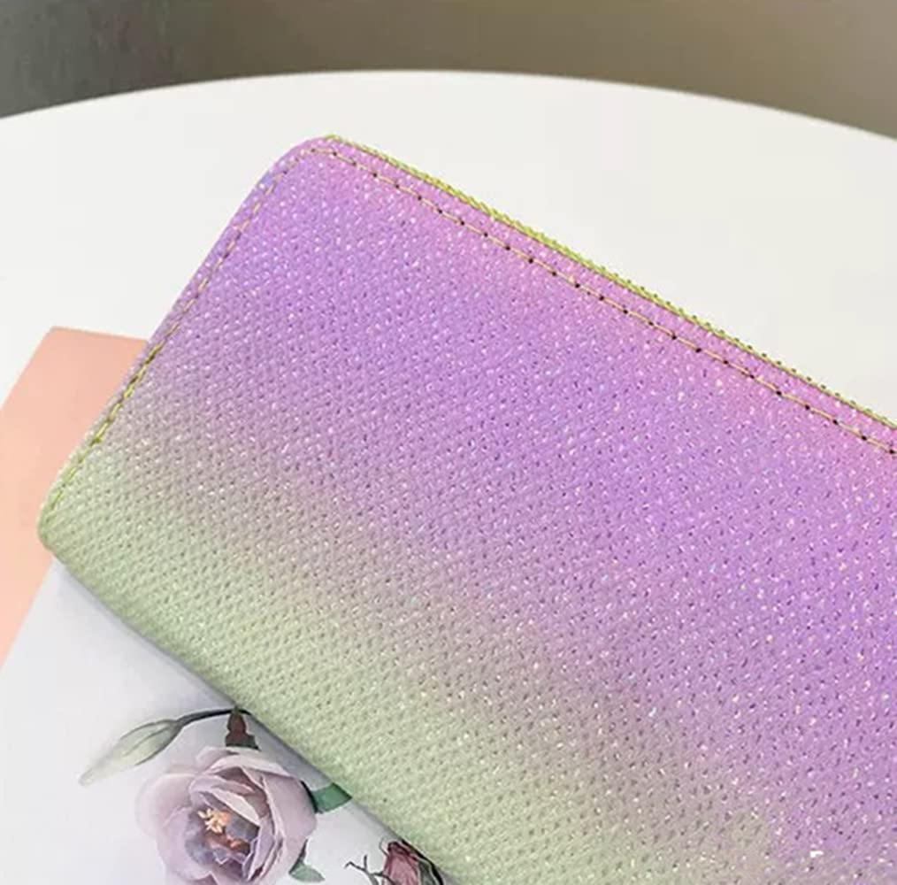 Loxepur Sweet Gradient Color Purse Zipper Multi-Card Pocket Wallet (Purple)