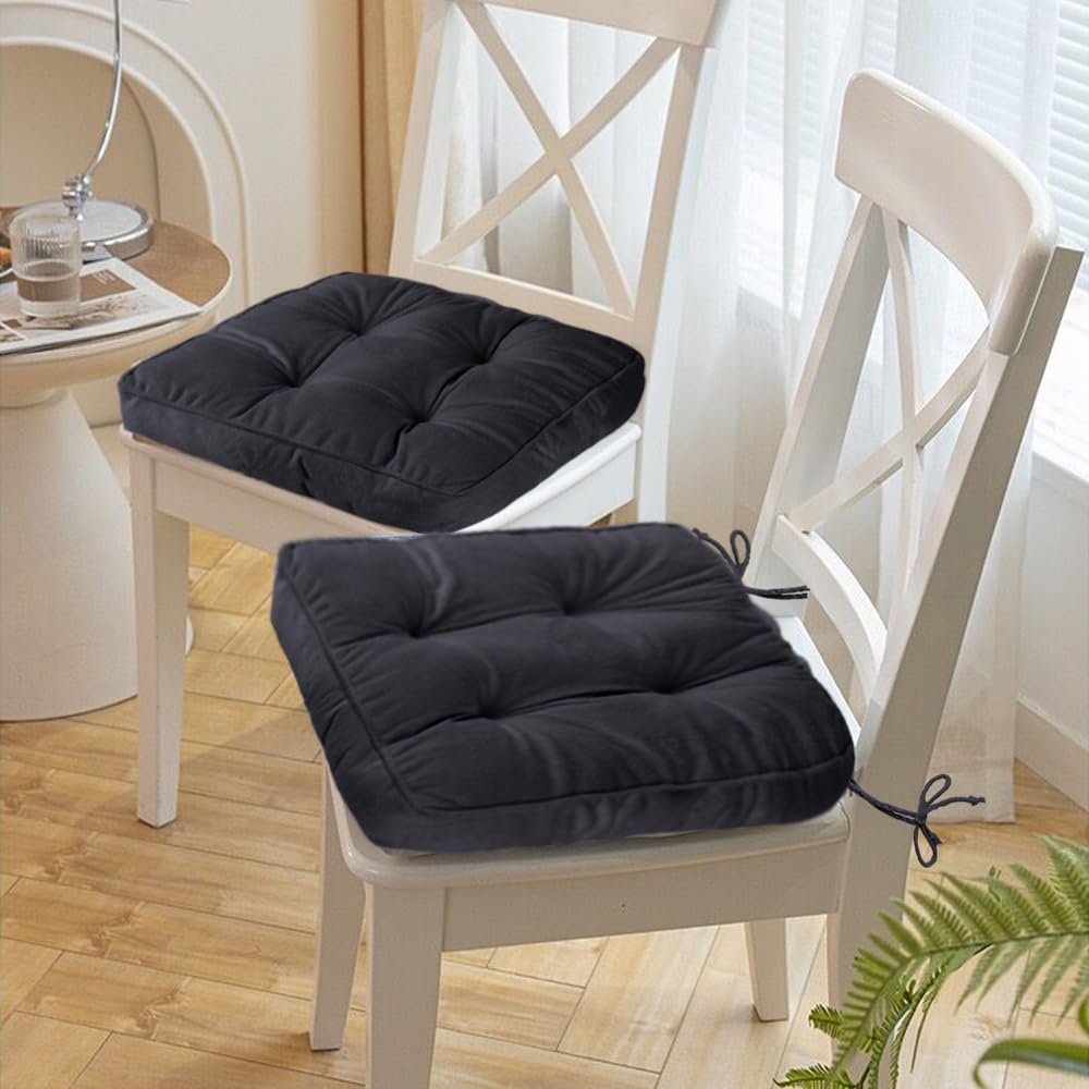 Big Hippo Chair Pads Square Chair Cushion with Ties Soft Thicken Seat Pads Cushion Pillow for Office,Home or Car Sitting 17" x 17"(Black)