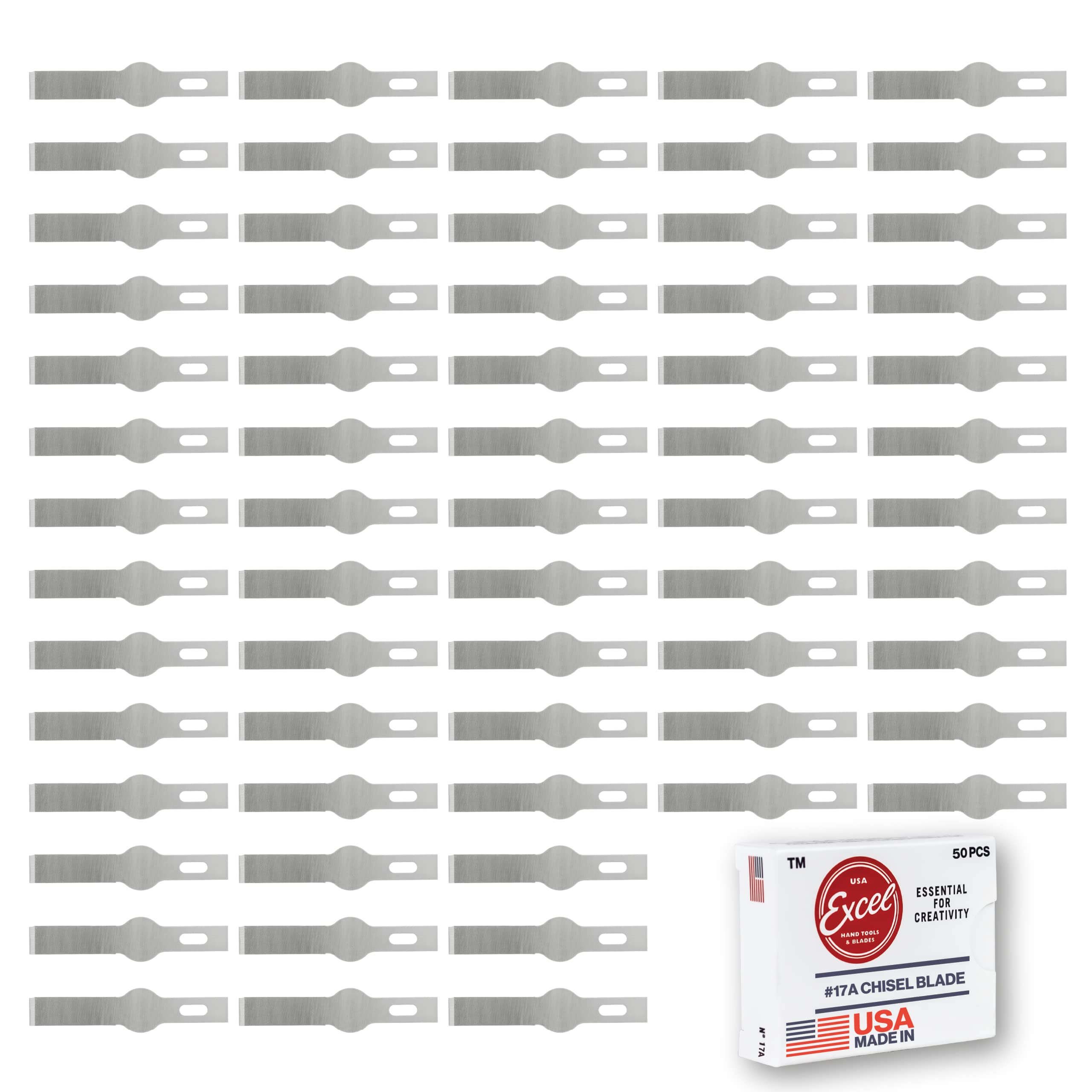 Excel Blades Chisel Replacement Blades, Set of 50 Carbon Steel Blades for Precision Cutting & Trimming, Multi-Purpose Professional, Hobby, and Crafting Tools