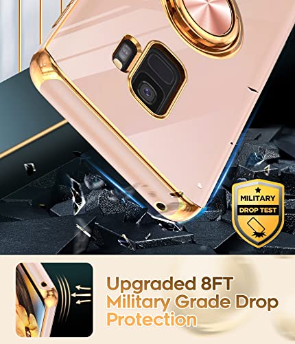 LeYi for Samsung Galaxy S9 Case with 360° Rotatable Ring Holder Magnetic Kickstand, Plating Rose Gold Edge Protective Case for Women and Girls, Pink