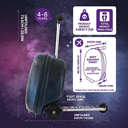 FLYTE Scooter Suitcase Folding Kids Luggage β Sammie the Spaceman, 18 Inch Hardshell, Ride On with Wheels, 2-in-1, 25 Litre Capacity