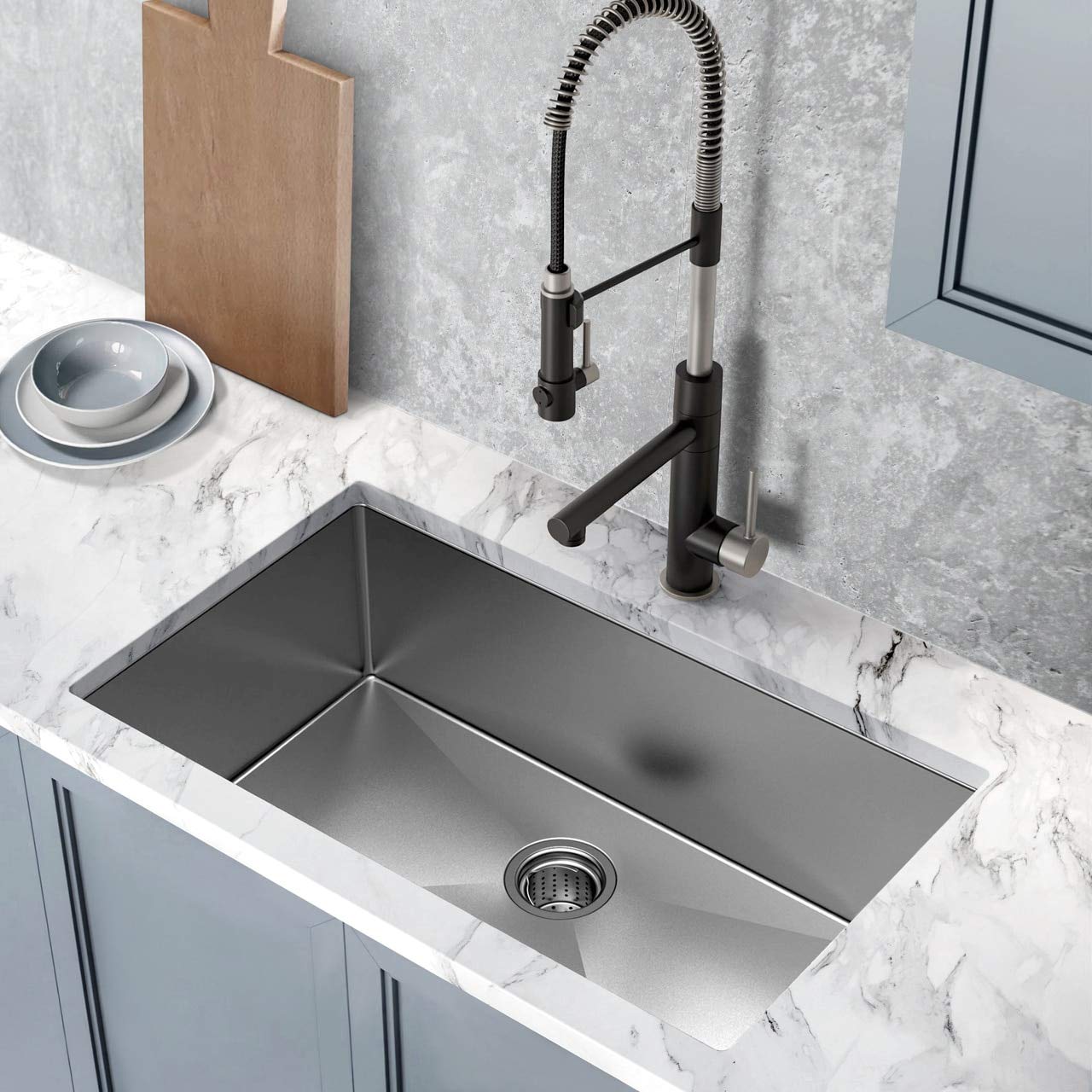 CAPHAUS Undermount Single or Double Bowl 16 Gauge Stainless Steel Kitchen Sink, Mutiple Choices for 30-inch, 31-inch, 32-inch, w/Drain Strainer and Bottom Grid