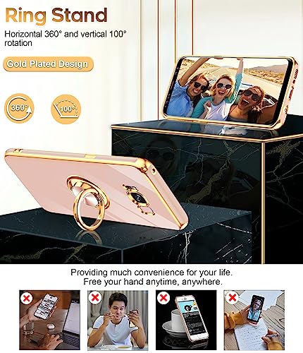 LeYi for Samsung Galaxy S8 Case [ Not Applicable S8 Plus] with 360° Rotatable Ring Holder Magnetic Kickstand, Plating Rose Gold Edge Protective Case, Pink