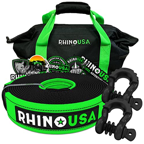 Rhino USA Heavy-Duty Recovery Gear Combos Off-Road Jeep Truck Vehicle Recovery, Best Offroad Towing Accessories - Guaranteed for Life (30' Strap + Shackles)