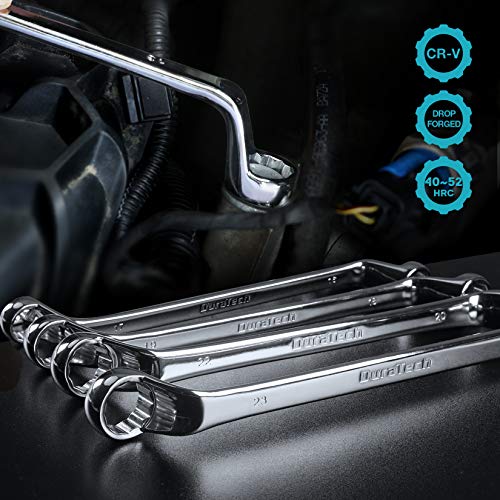 DURATECH Offset Box Wrench Set, Metric, 9-Piece, 6-23mm, 75-Degree, CR-V Steel, Organized in Rolling Pouch