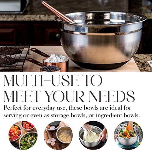 Bellemain Stainless Steel Non-Slip Mixing Bowls with Lids (3 Piece, Silver/Black)