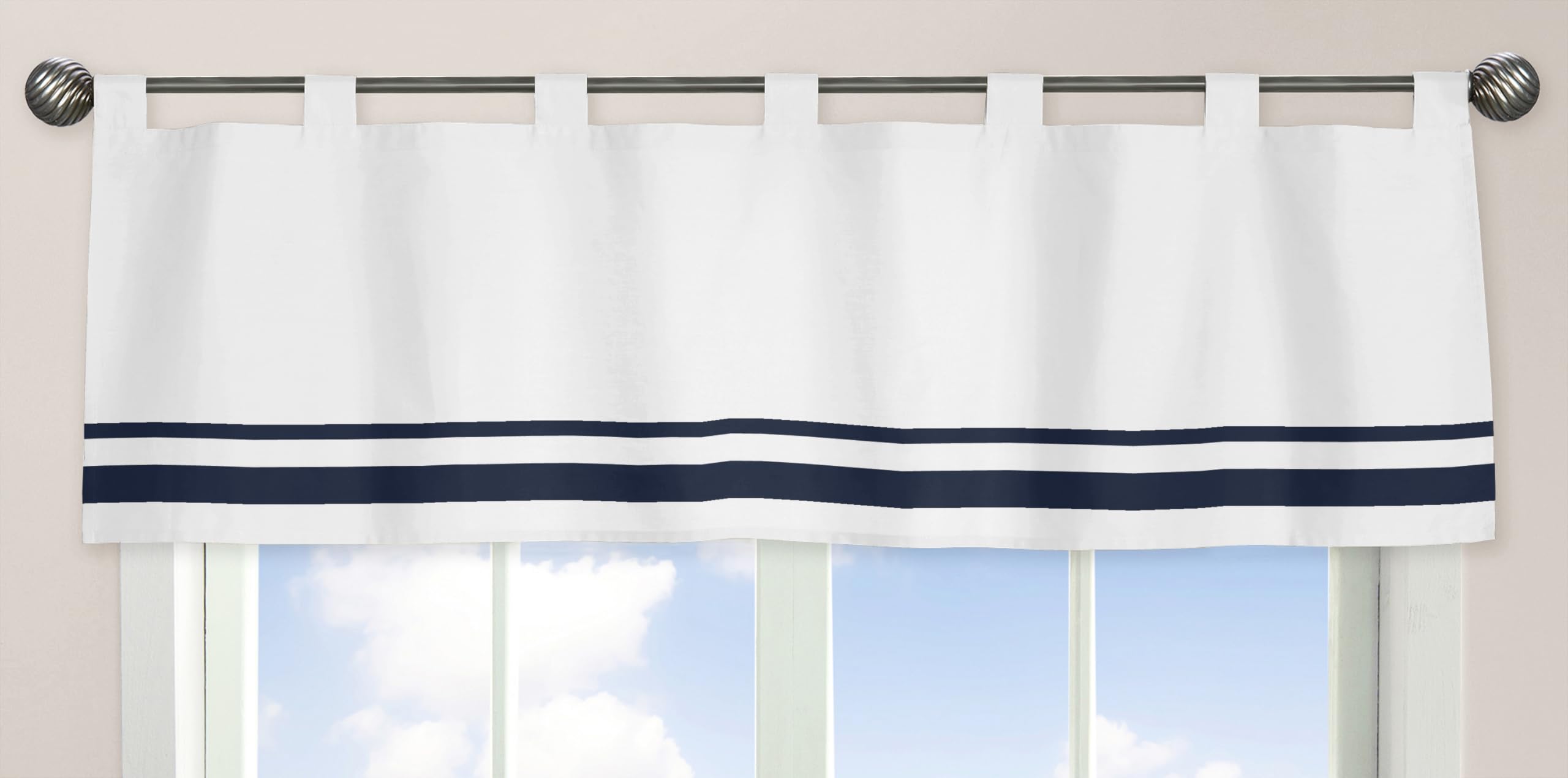 Sweet Jojo Designs White and Navy Hotel Modern Window Valance