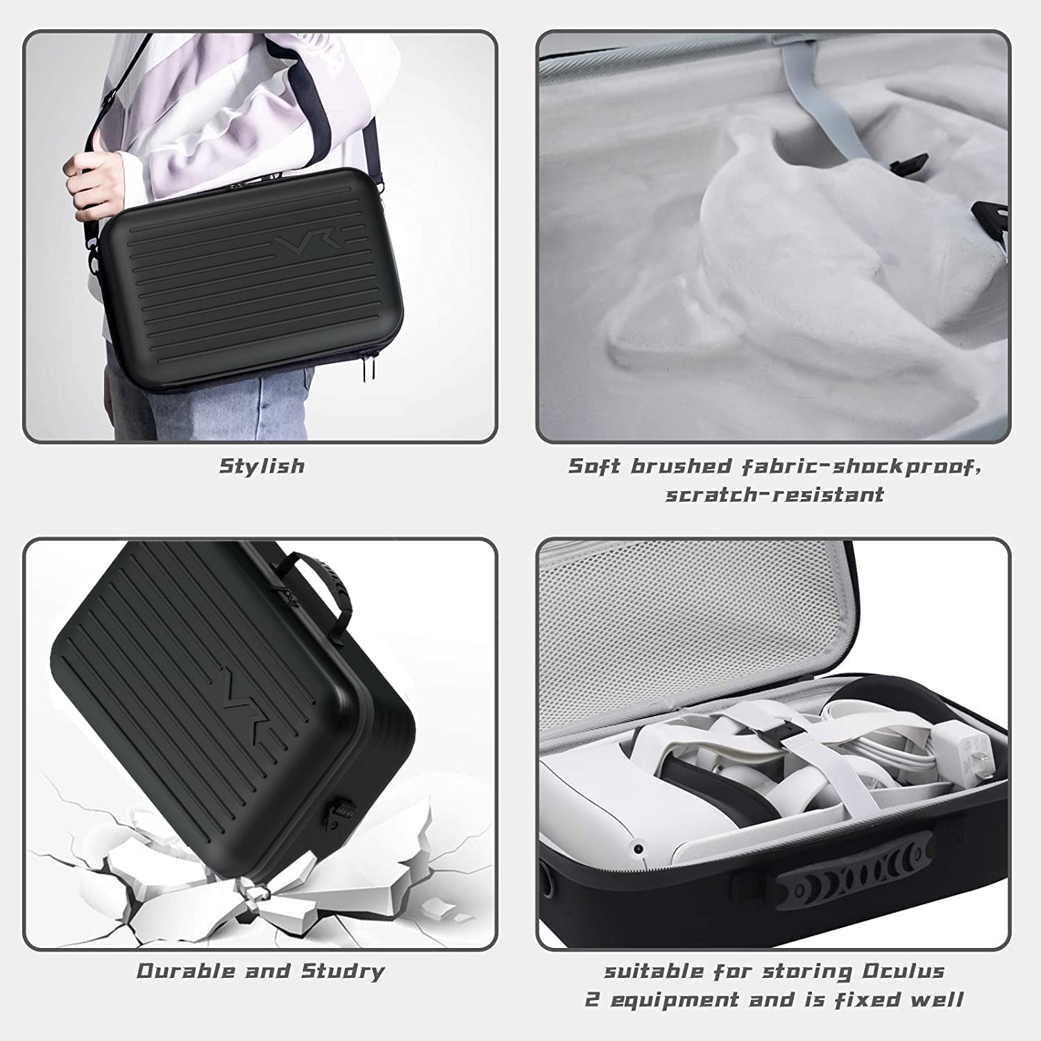 Piskyet Carrying Case with VR Stand, Compatible with Q2 Accessary, Travel Case for Q2/Q1/Elite Head Strap/Halo Strap/Oculus Go, Hard Case with Accessories Kits