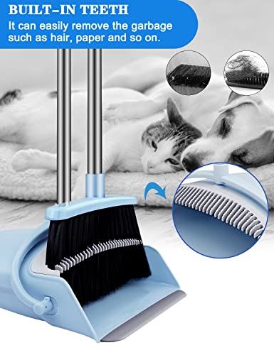 Broom and Dustpan Set for Home with Long Handle Upright 50'' Broom with Dustpan Combo Set Broom and Dustpan Set Heavy Duty Indoor Outdoor Broom for Kitchen Office Lobby Use
