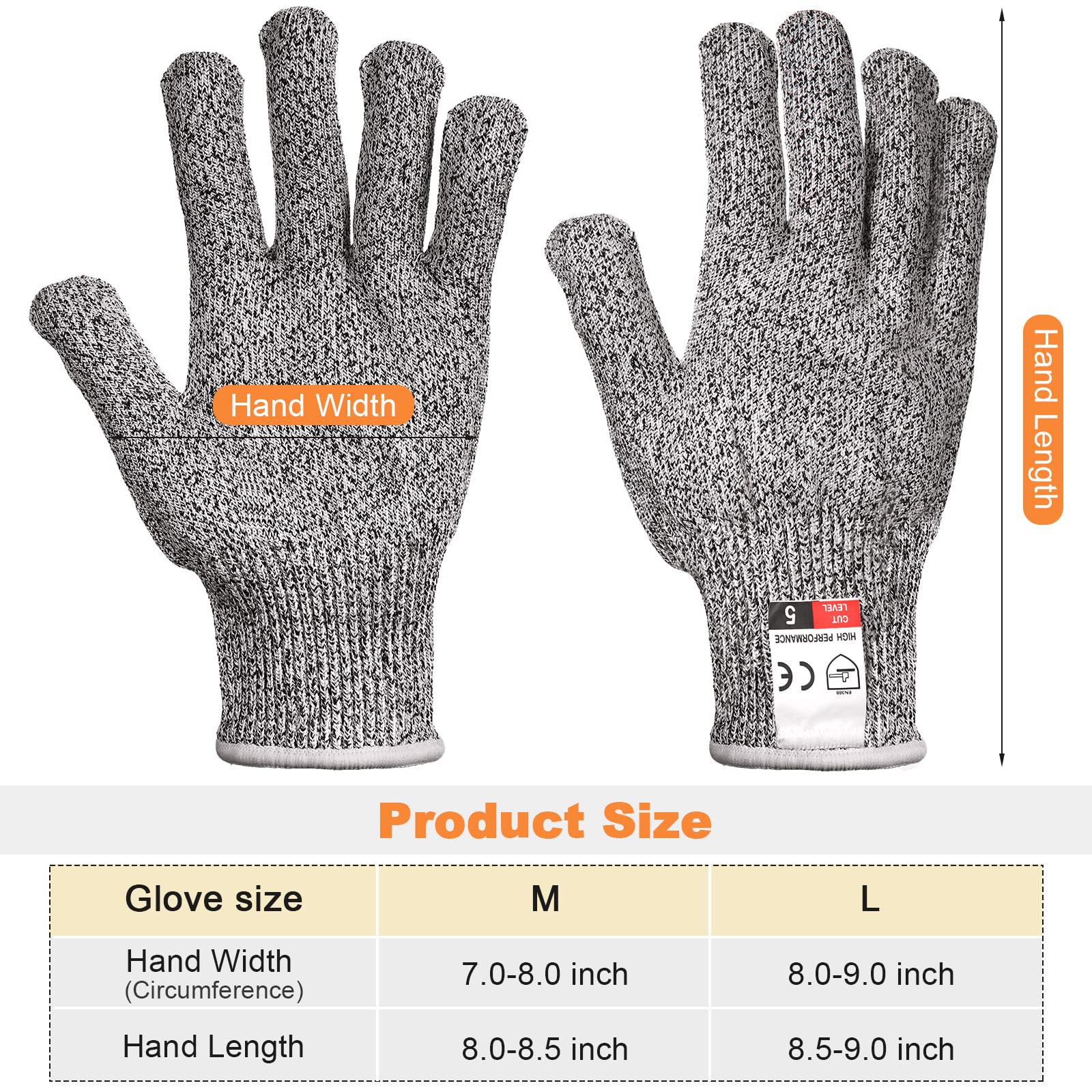 Chuarry 10 Pairs Cut Resistant Gloves Cutting Proof Gloves Level 5 Protection Kitchen Cuts Gloves for Shucking Fish (Gray, Large