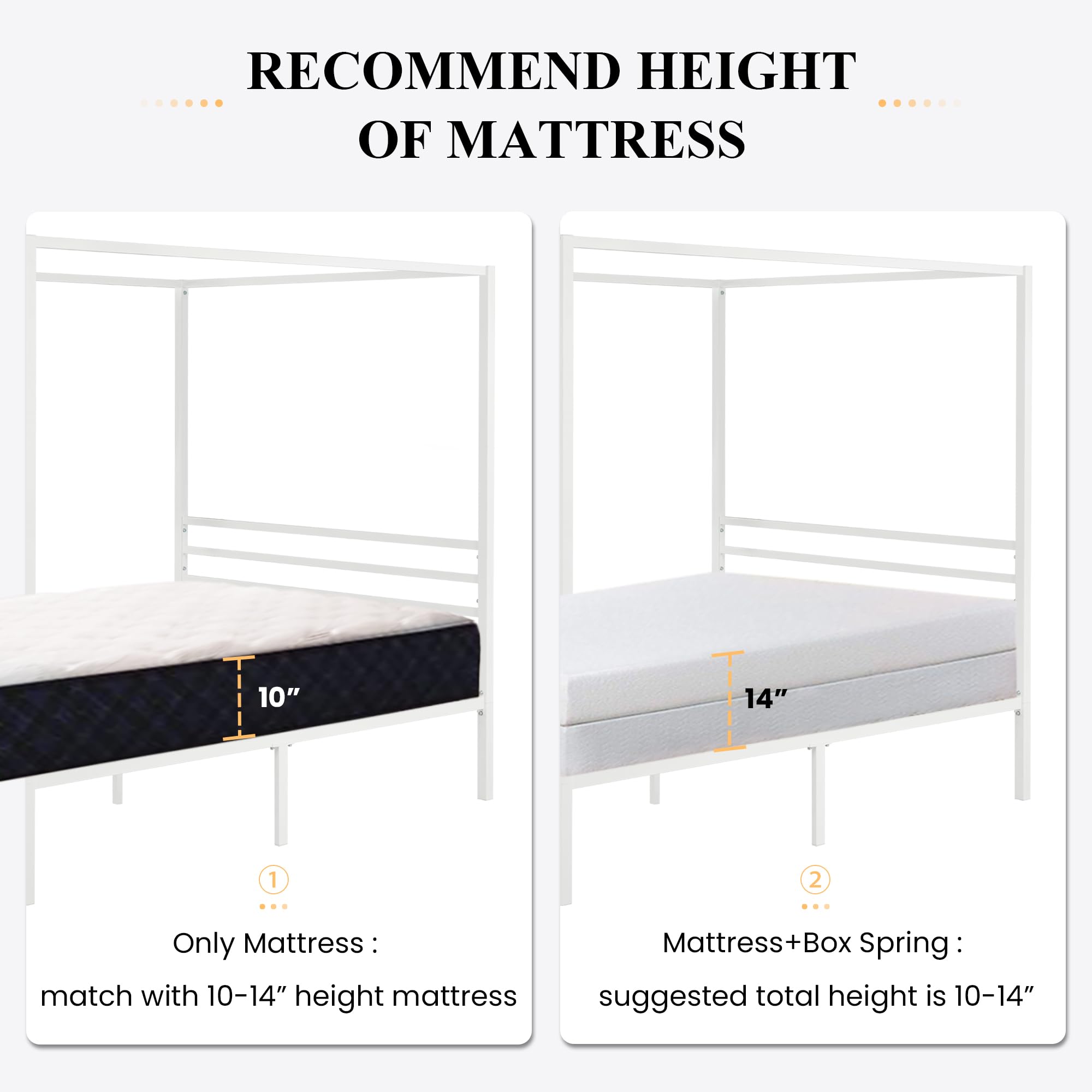 SHA CERLIN Metal Canopy Bed Frame Full Size/Mattress Foundation with Metal Slats Support/No Box Spring Needed/Easy Assembly/White